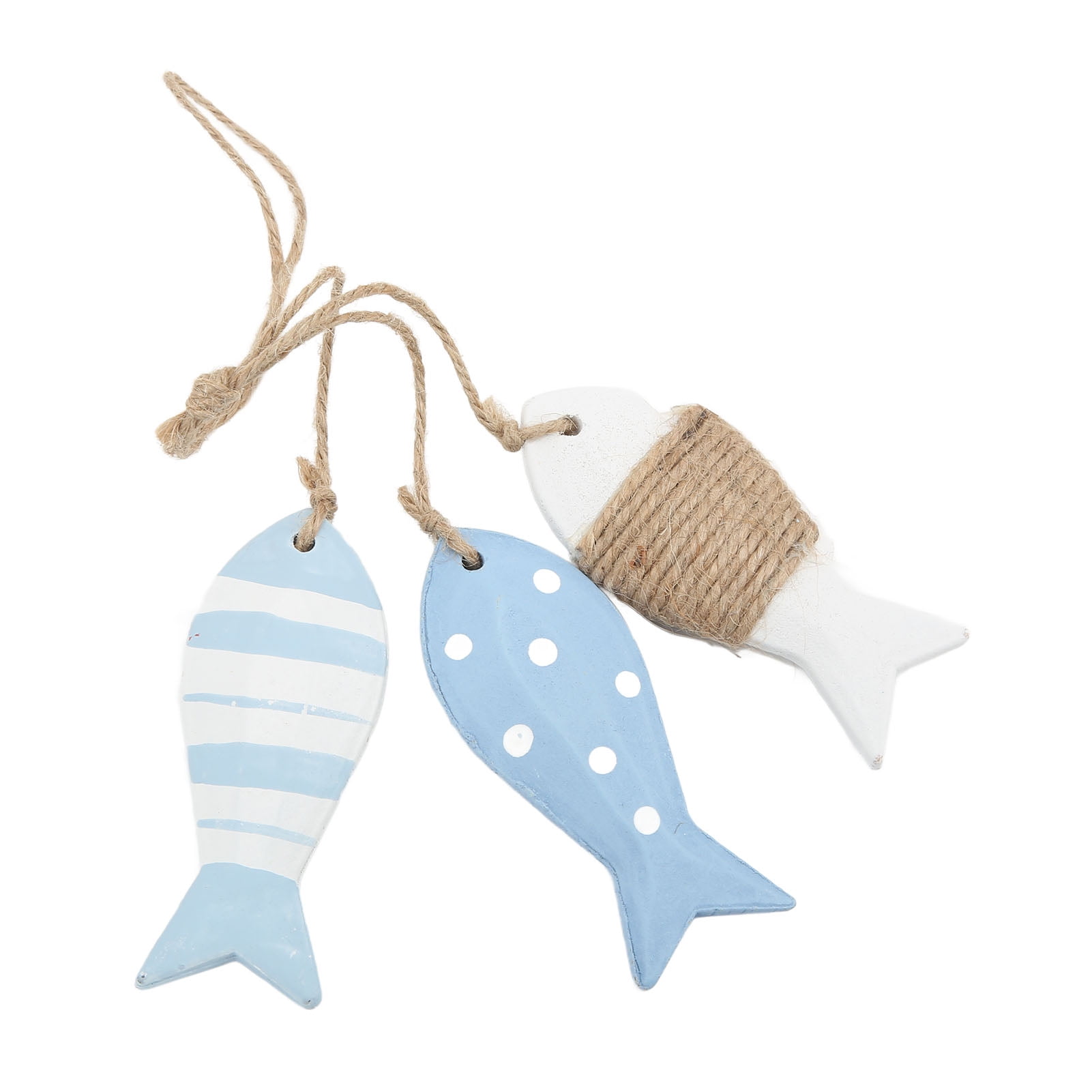 Set of 3 Small Antique Carved White Wood Fish Decor - Nautical Marine ...