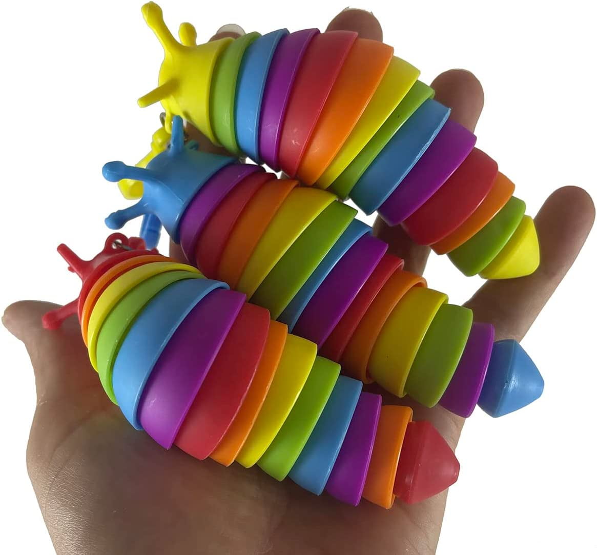 Set of 3 Small Sensory Fidget Slugs with Twisty Articulated Joints ...