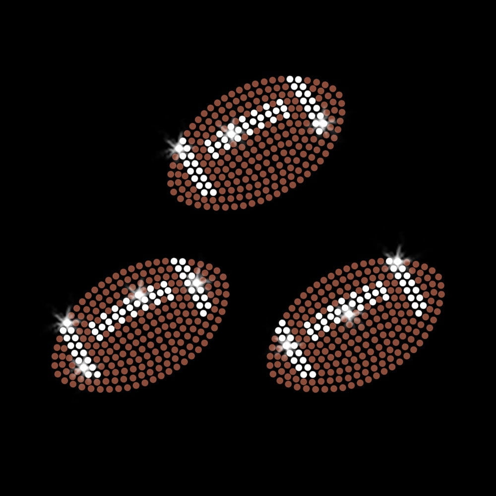 Set of 3 Small Football Balls Iron-on Bling Clear Brown Rhinestone ...