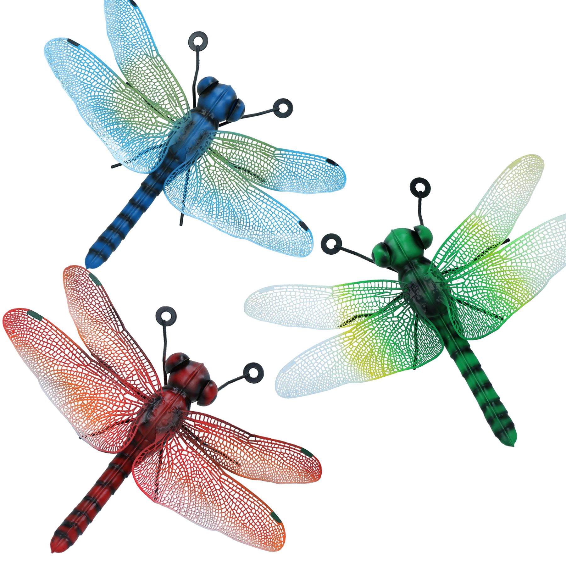 Set of 3 Small Metal Dragonflies Garden Home Wall Art Ornament Gift ...