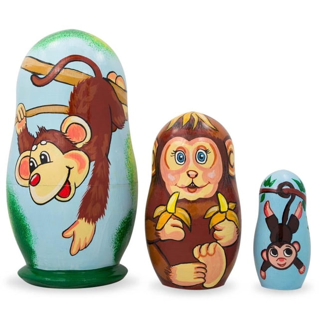 Set of 3 Smiling Monkeys Wooden Nesting Dolls 4.25 Inches - Walmart ...