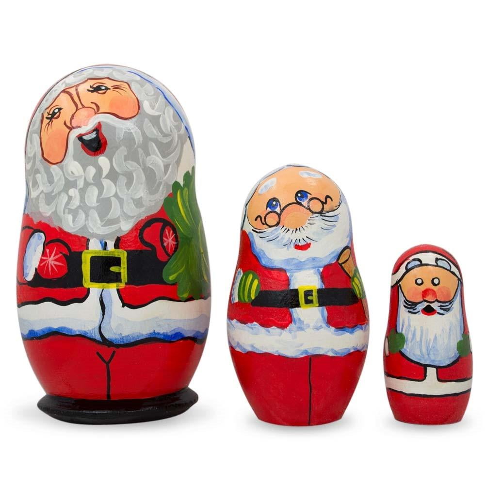 Set of 3 Smiling Santa Figurines Wooden Nesting Dolls 4.25 Inches ...