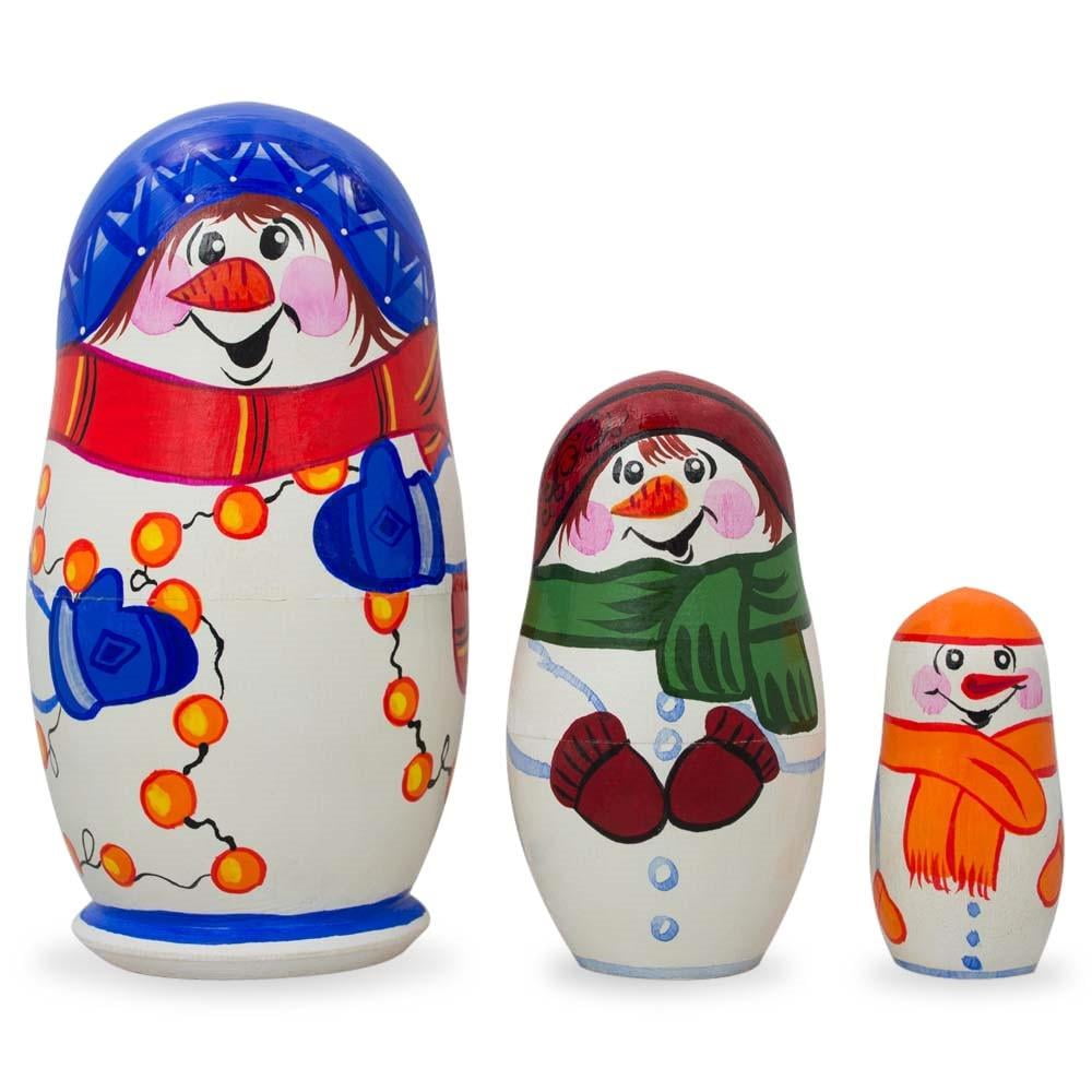 Set of 3 Snowman Wooden Christmas Nesting Dolls 4.25 Inches - Walmart.com