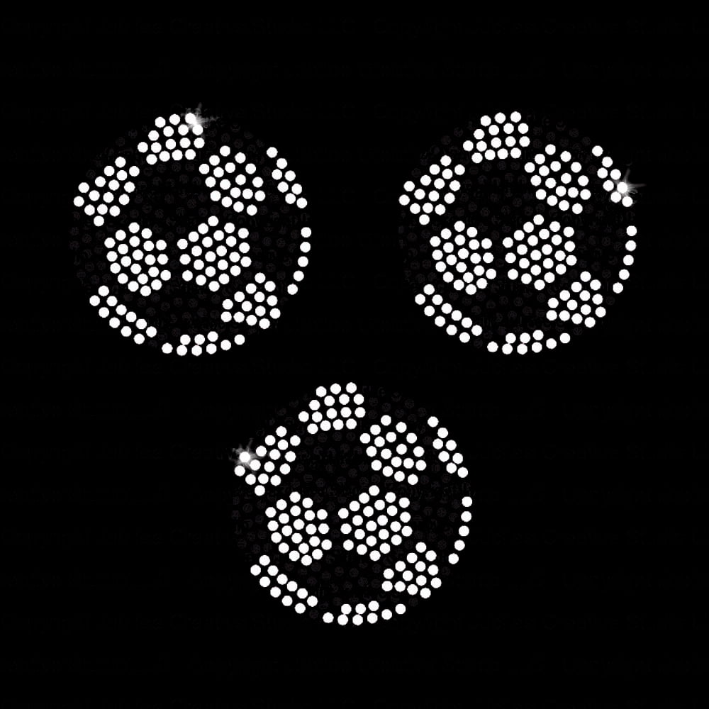 Set of 3 Soccer Balls Iron-on Black and Clear Rhinestone Crystals ...