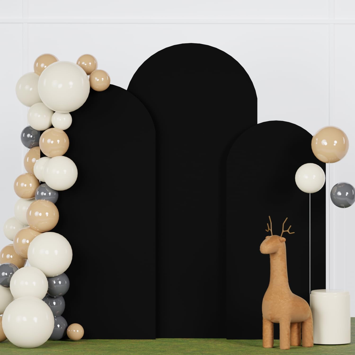 Set of 3 Spandex Arch Covers in Black for 5ft 6ft 7ft Round Top Arches ...