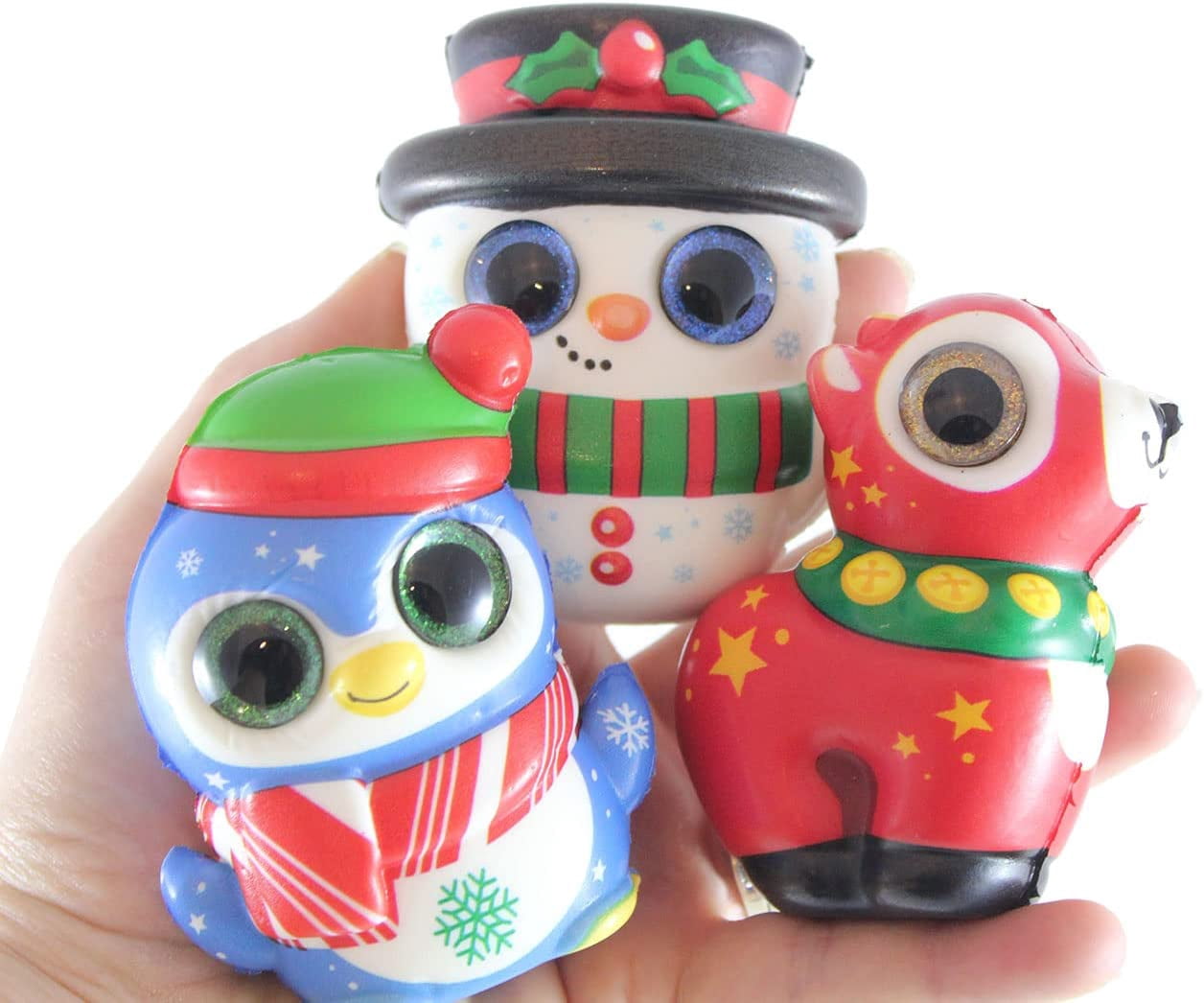 Set of 3 Sparkle Eye Winter Animal Themed Slow Rise Squishy Toys ...