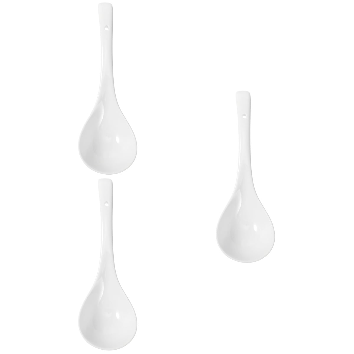 CIMAXIC Cimaxic Long Handle Ceramic Soup Spoons White Comfortable Grip ...
