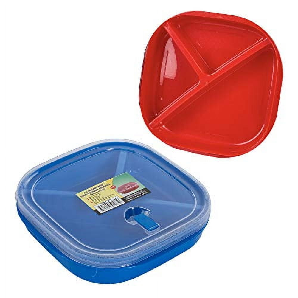 (Set of 3) Square Microwave Food Storage Tray Containers - 3 Section ...