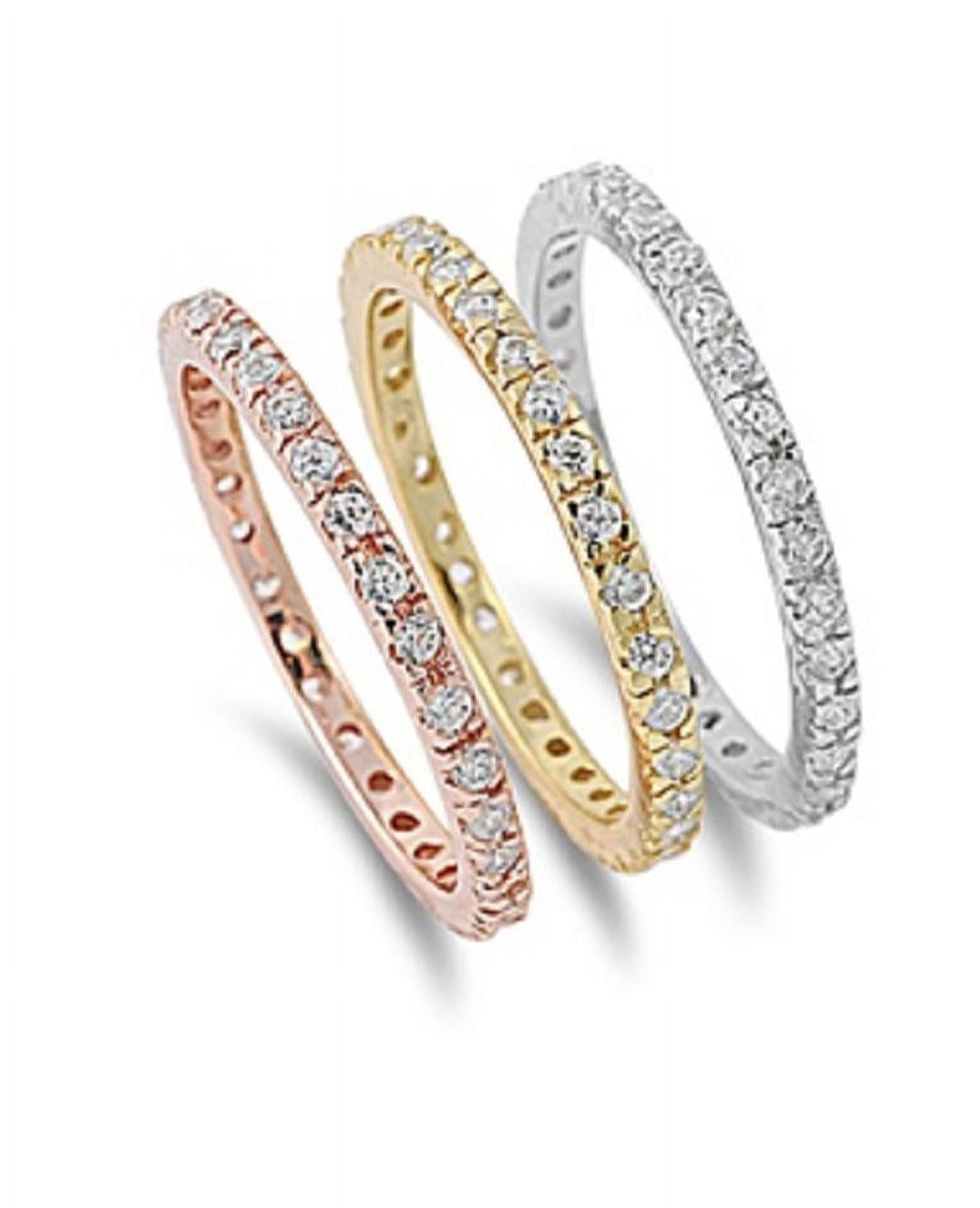 Set of 3 Stackable Eternity Ring Clear Cubic Zirconia Tri Color Plated ...