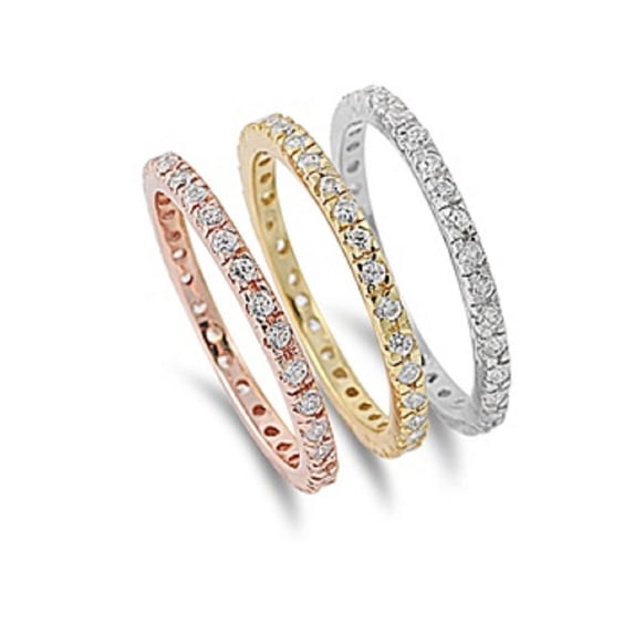 Set of 3 Stackable Eternity Ring Clear Cubic Zirconia Tri Color Plated ...