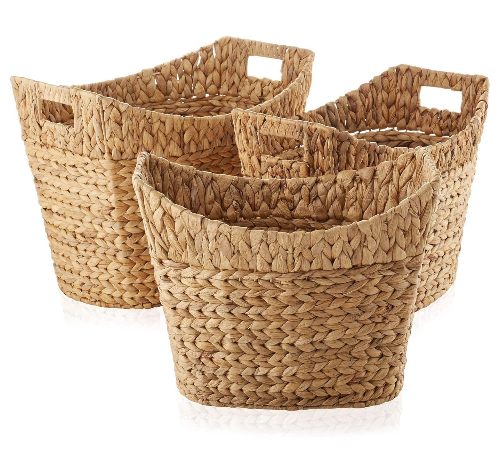 Set of 3 Stackable Oval Laundry Baskets with Handles - Natural, Woven ...