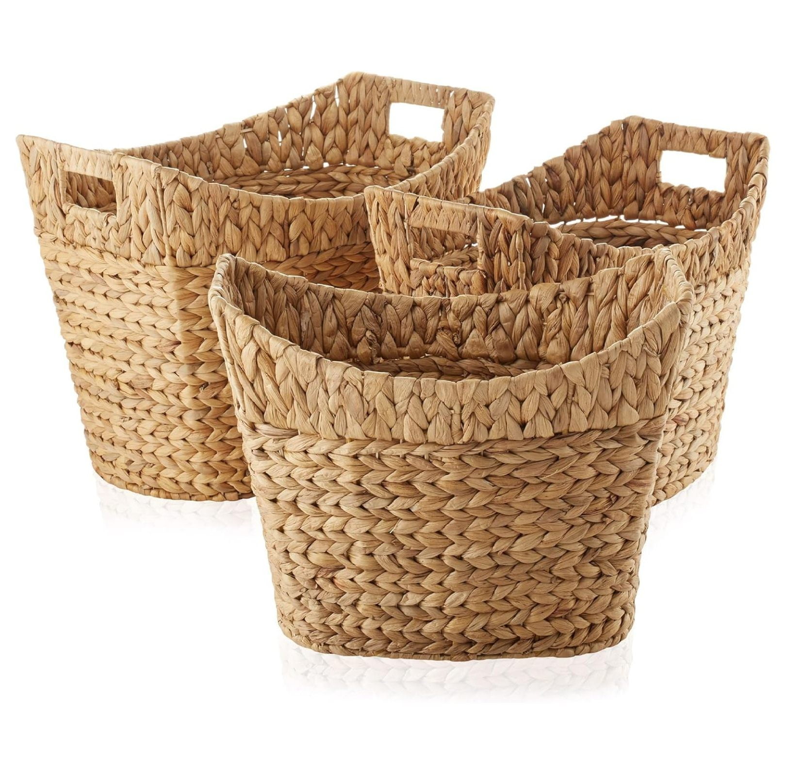 Set of 3 Stackable Oval Laundry Baskets with Handles - Natural, Woven ...