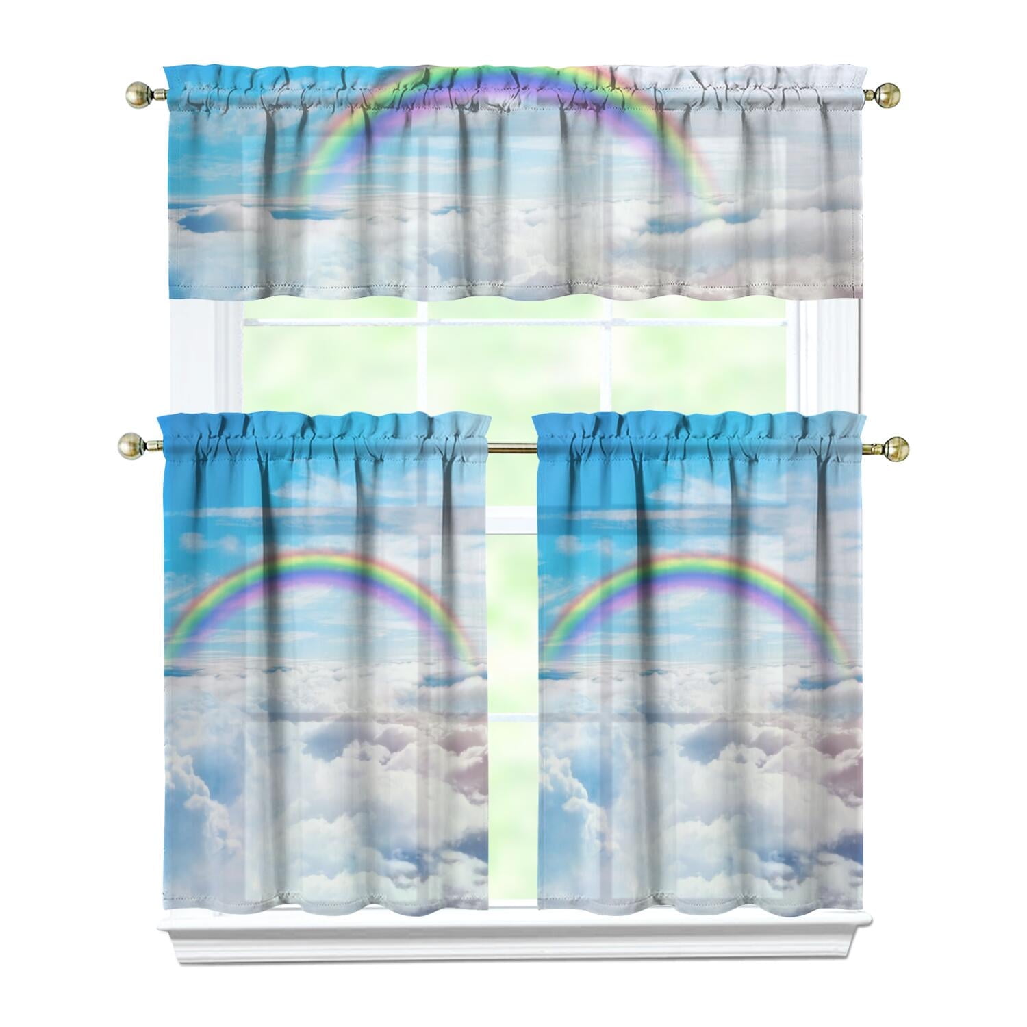 Set of 3 Starry Night Caf Curtains - Space Galaxy Theme, Valance & Tier ...