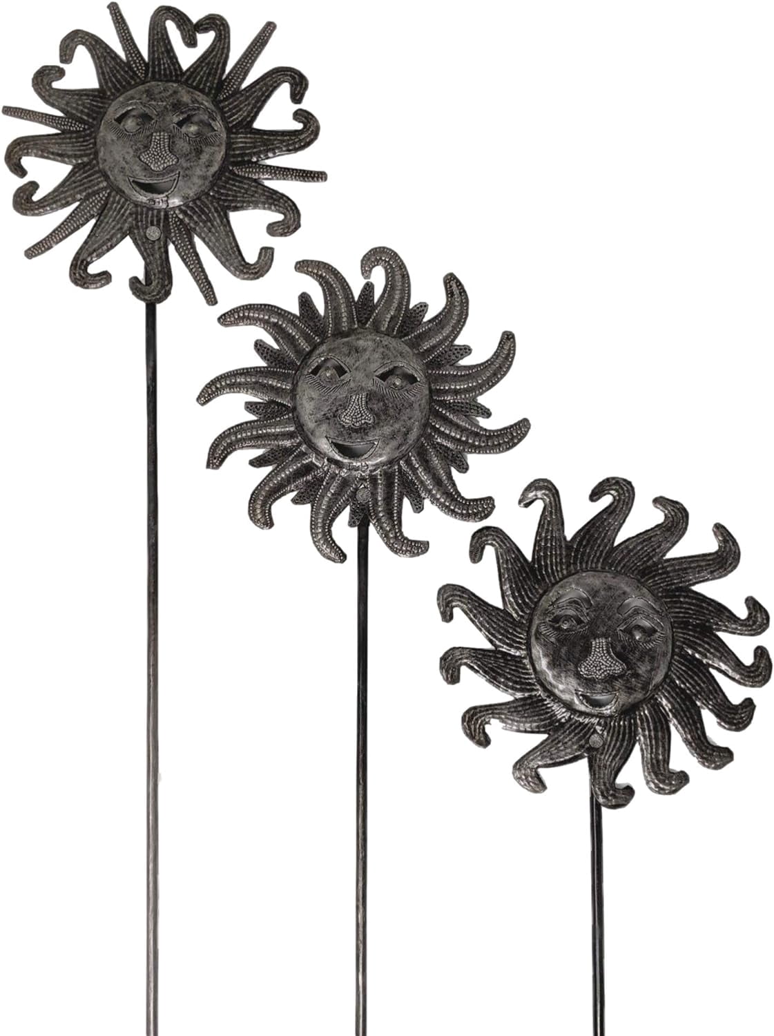 Set of 3 Sun Stakes, Garden Metal Sun Faces, Markers, Curb Appeal ...