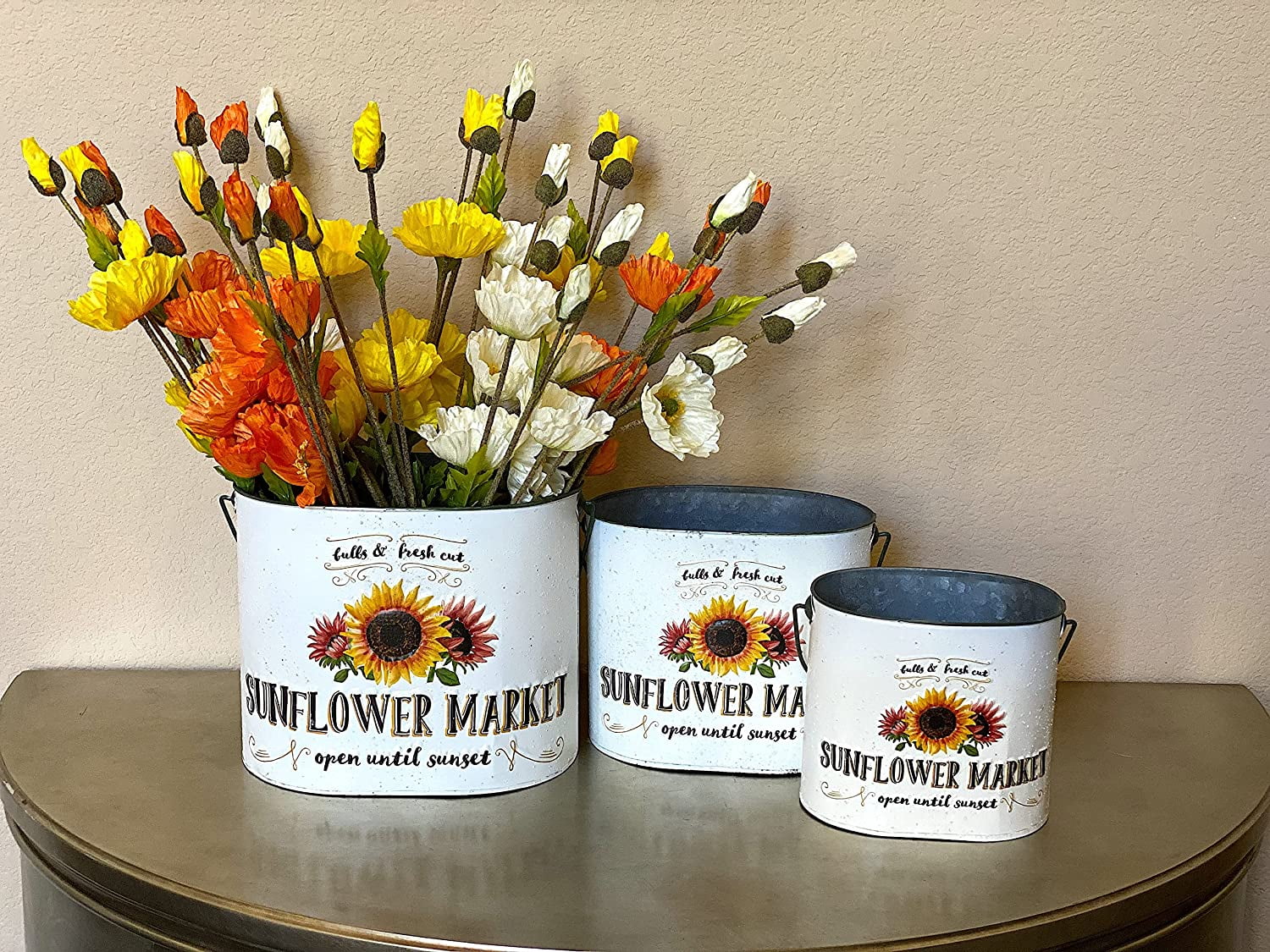 Set of 3 Sunflower Market Decorative Buckets Modern Farmhouse Country ...