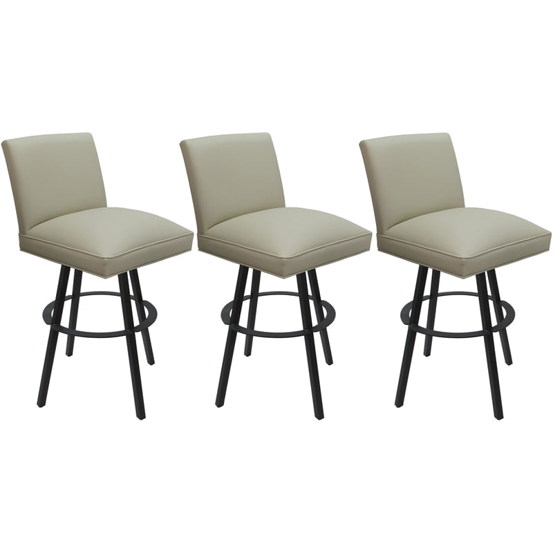 Set of 3 Swivel Metal Counter Stools 26" - Sommerville - Beige Vinyl ...
