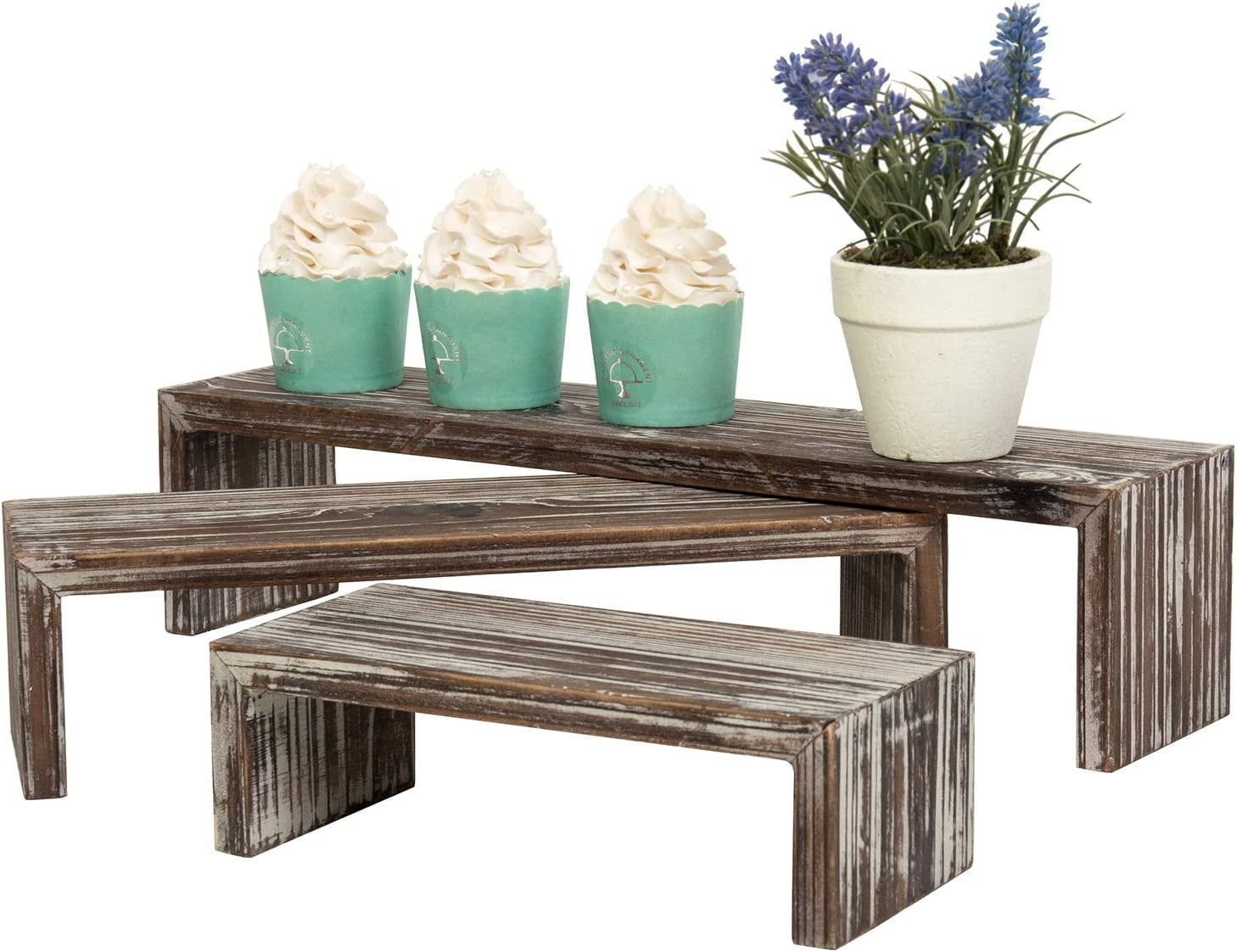 Set of 3 Tabletop Torched Wood Nesting Display Riser Stands - Walmart.com