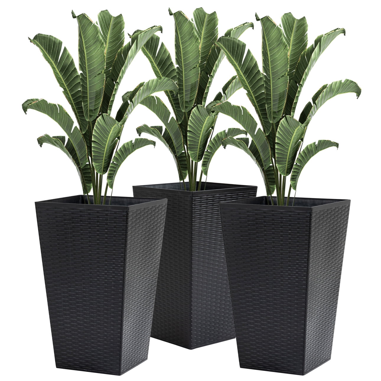 Set of 3 Tall Planters with Drainage Holes, Outdoor Indoor Plant Pots ...