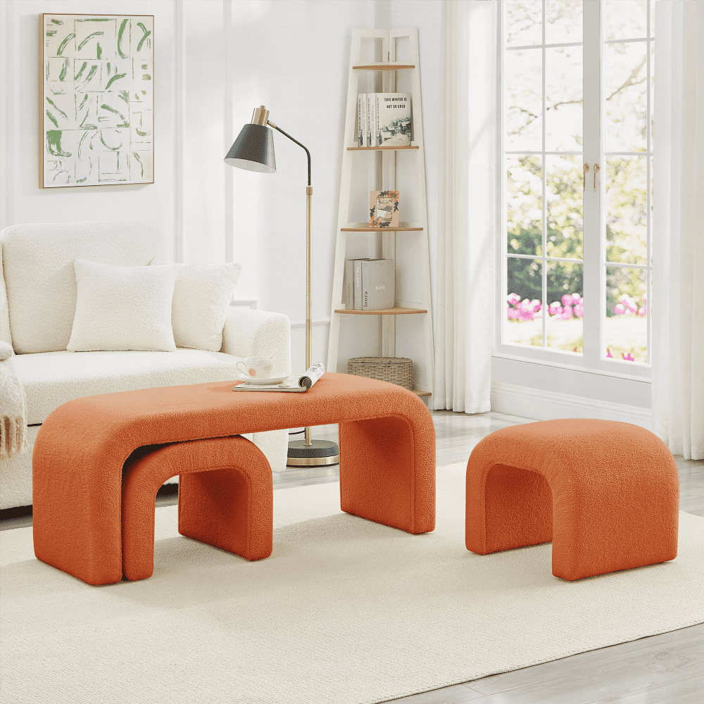 Set of 3 U-Shaped Modern Bench Teddy Ottoman Benches - Entryway ...