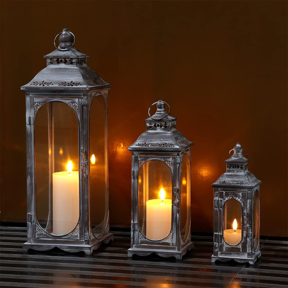 Set of 3 Vintage Candle Lanterns Decorative Outdoor Lantern for Home ...