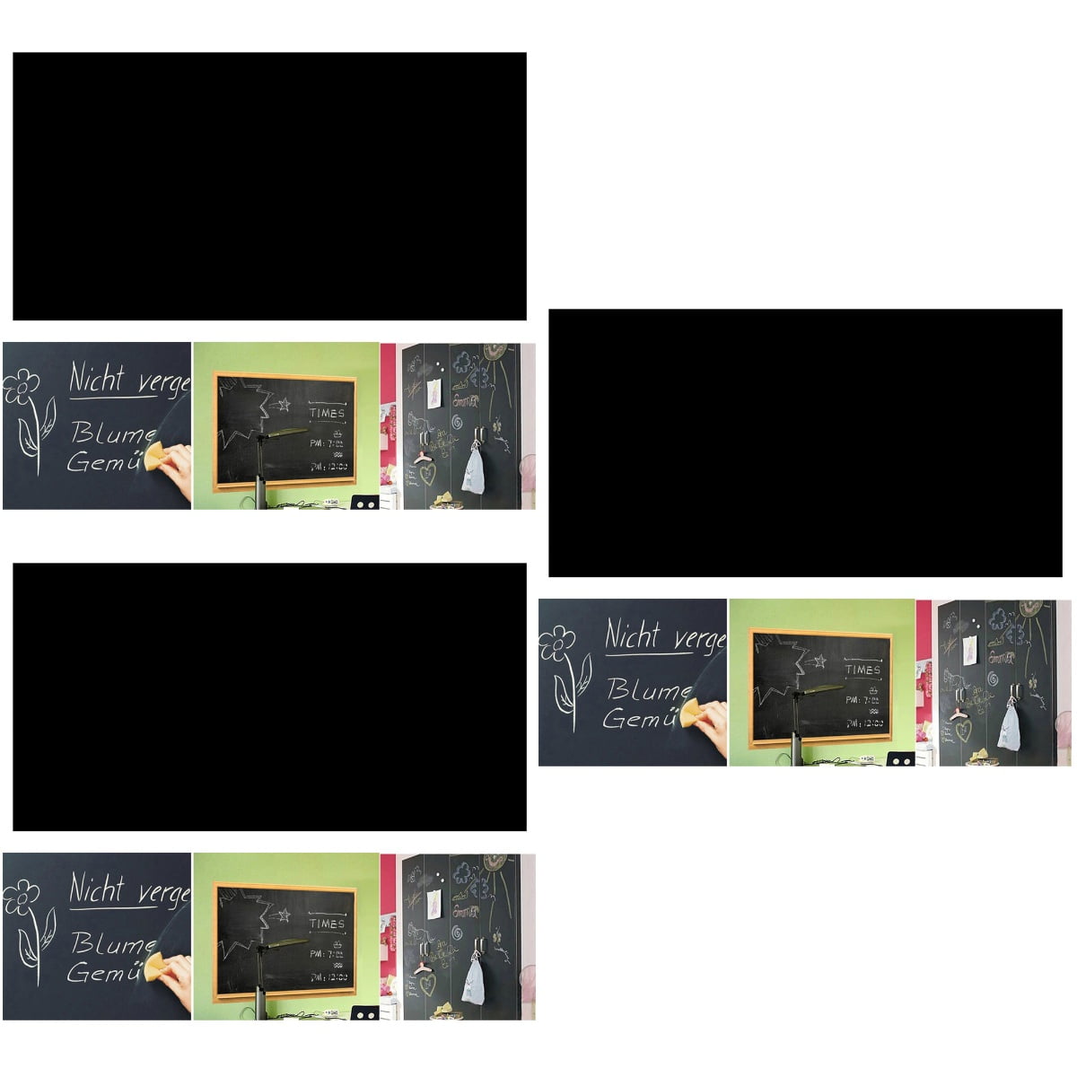 Set of 3 Wall Chalkboards Chalk Roll Peel and Stick Chalkboard Black ...