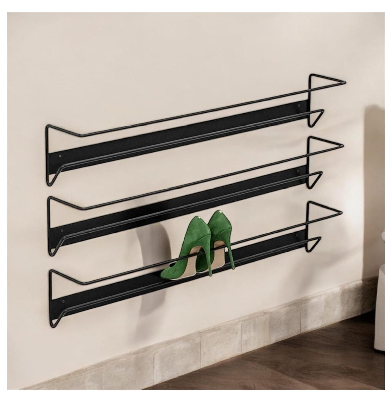Set of 3 Wall-Mounted Metal Shoe Racks, Space-Saving 3-Tier Organizer ...