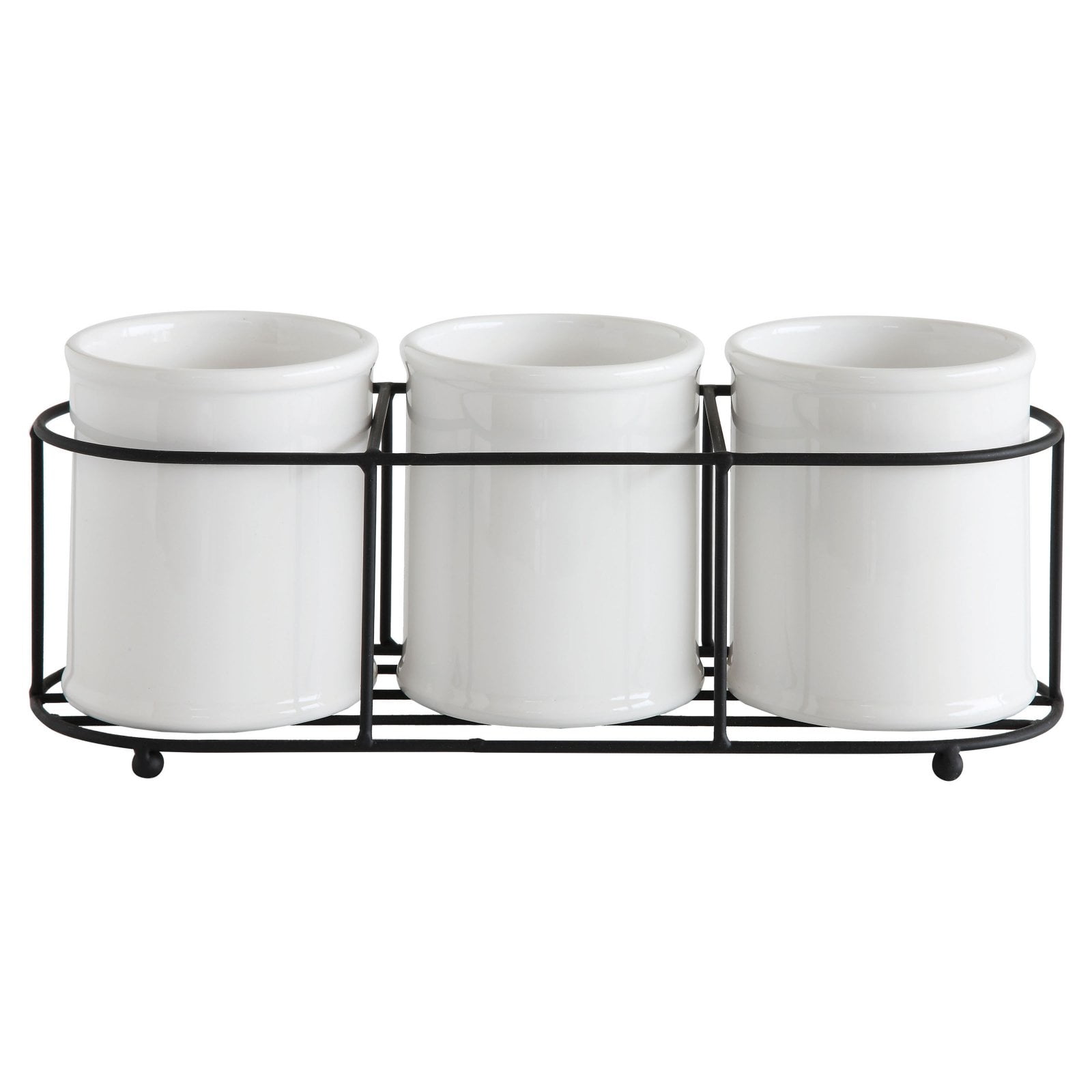 Creative Co-Op White Ceramic Crocks, Set of 3 Containers with Black ...