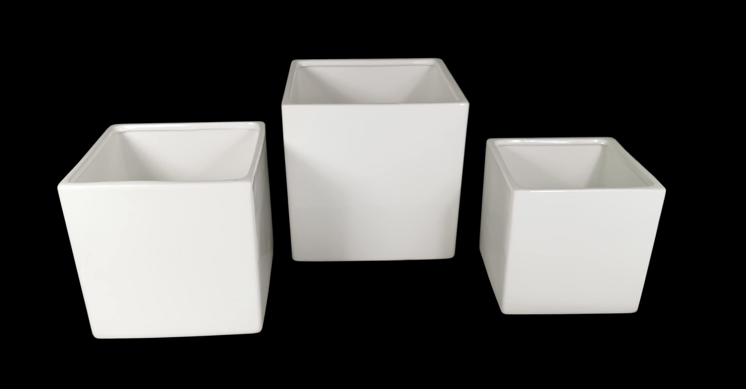 Set of 3 White Porcelain Cube Vases Style for Indoor Décor Furnishing ...