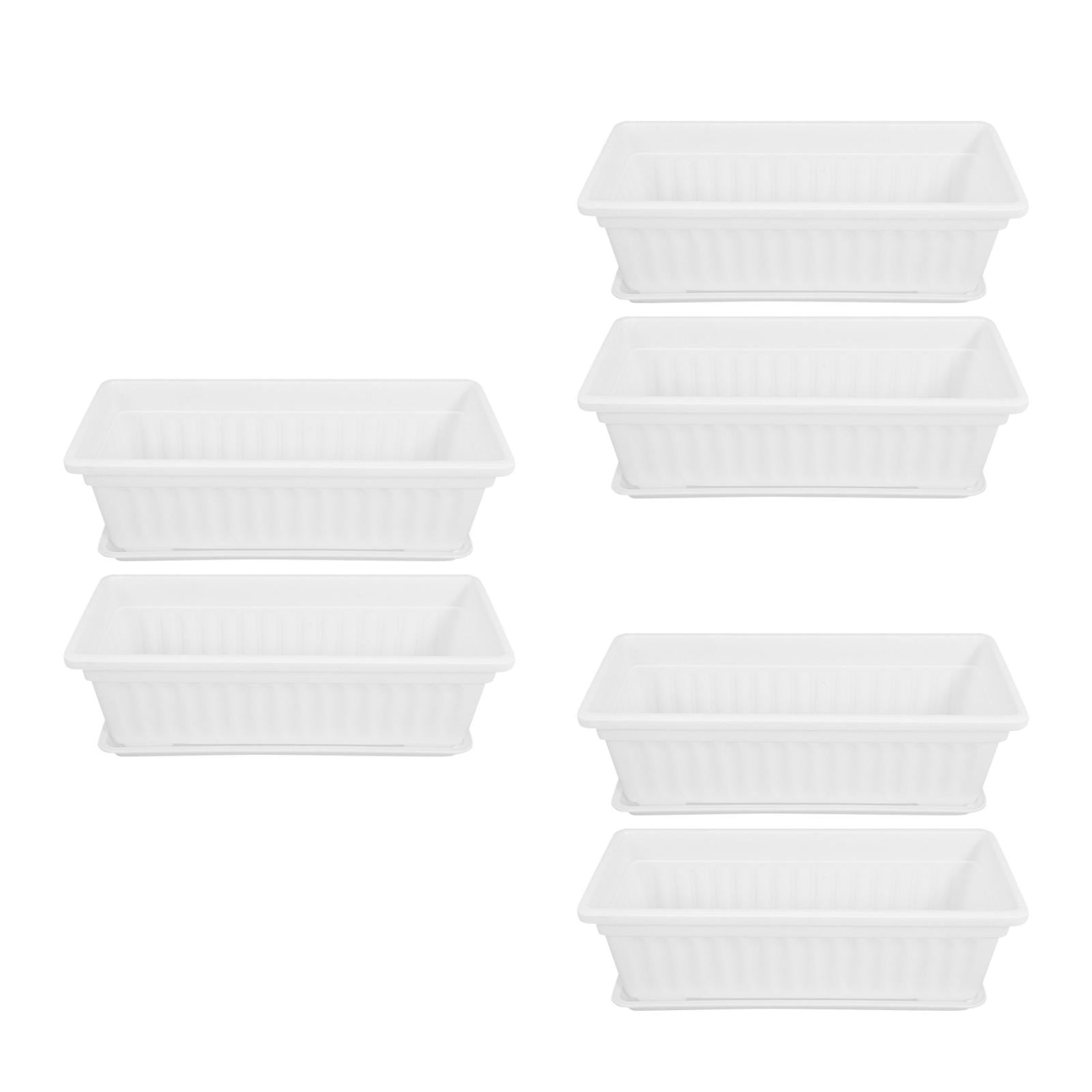 Set of 3 Window Box Planter White Long Pot Potted Rectangular Flower ...