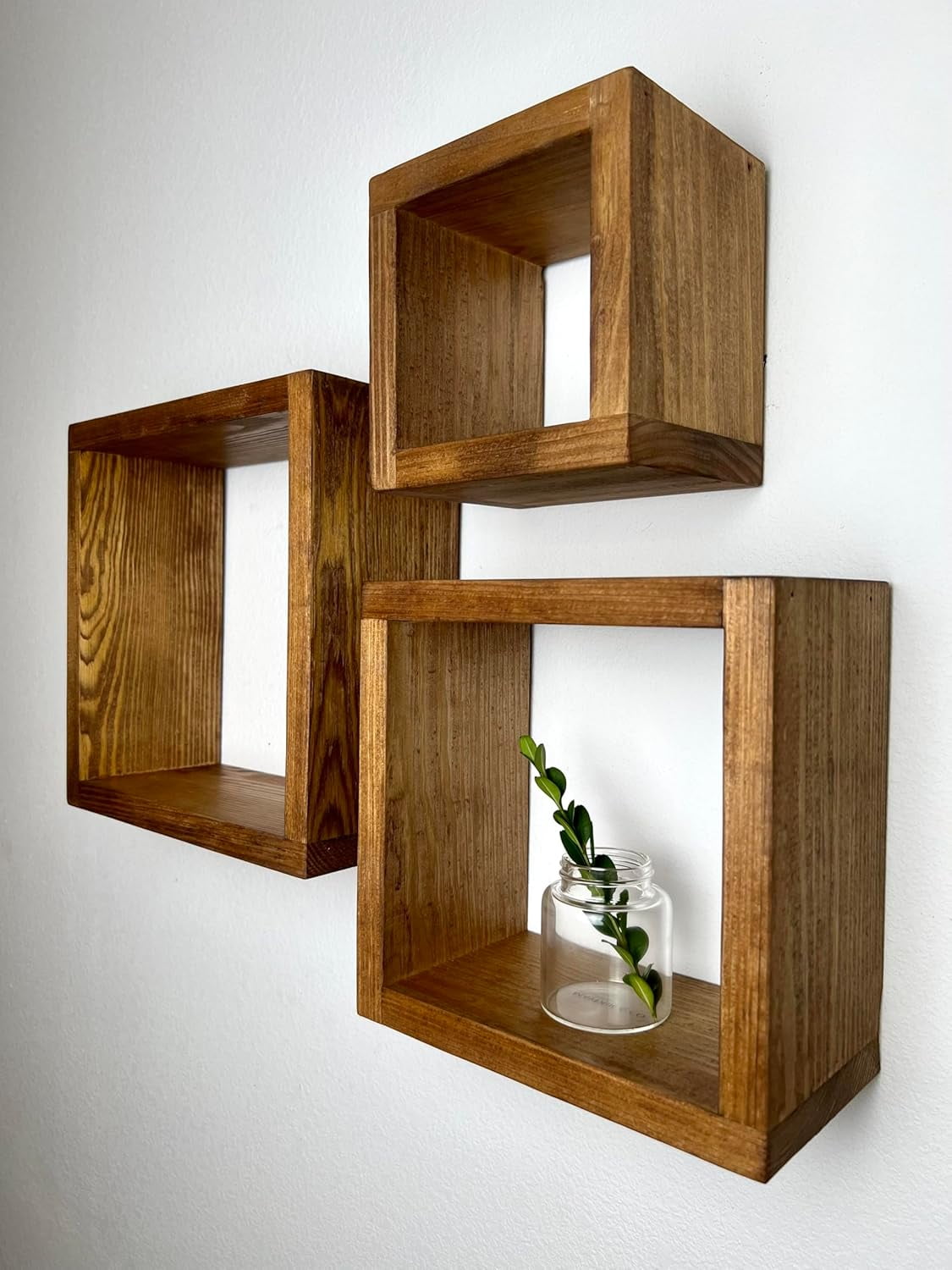 Set of 3 Wood Floating Cube Shelves, Quality Wood Shelving, Hanging ...