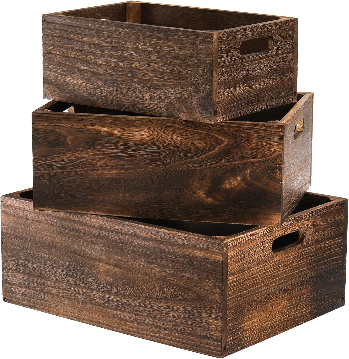 Set of 3 Wood Nesting Storage Crates with Handles, Decorative Farmhouse ...