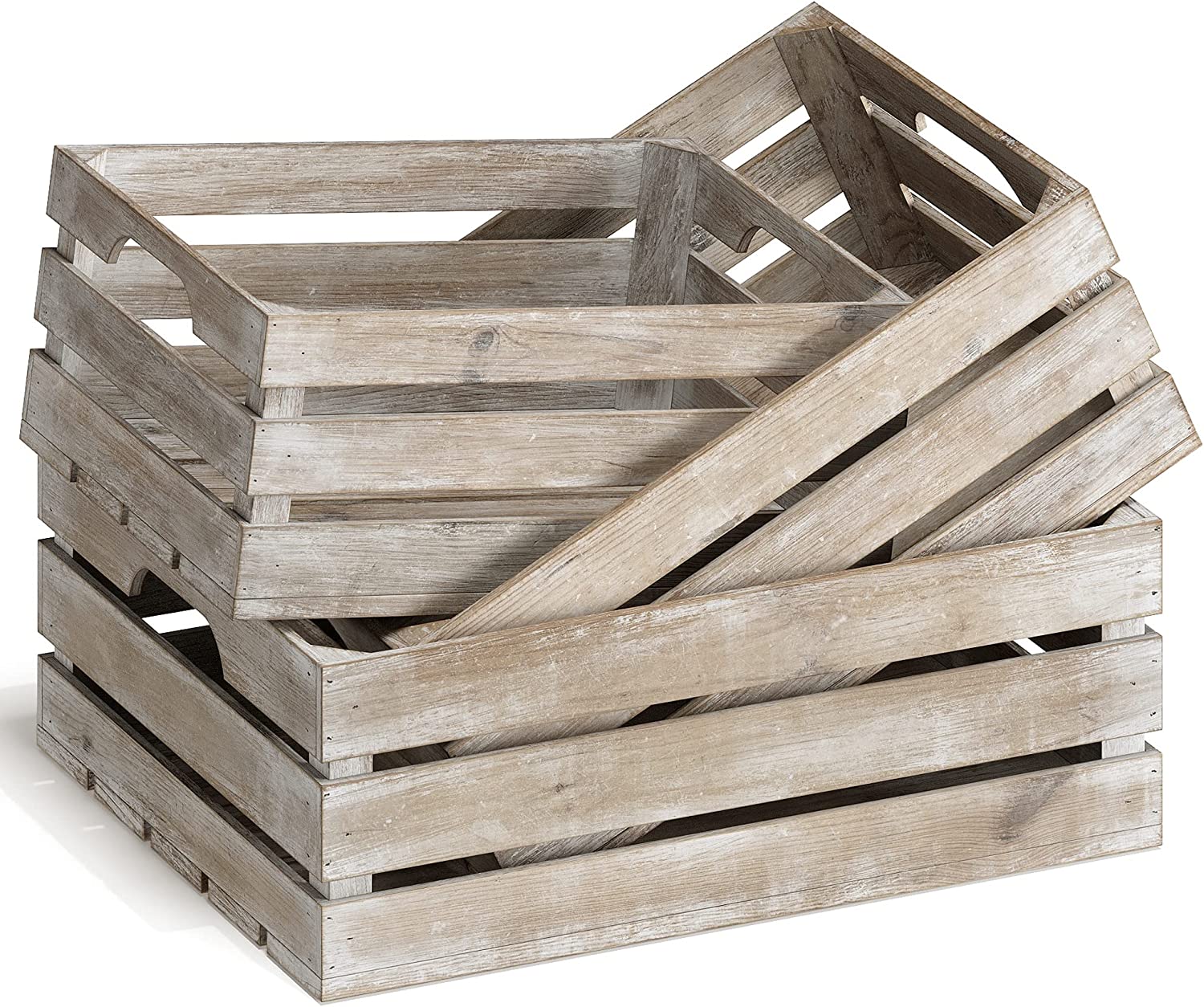 Set of 3 Wooden Crates - Large Rustic Wood Nesting Crates for ...