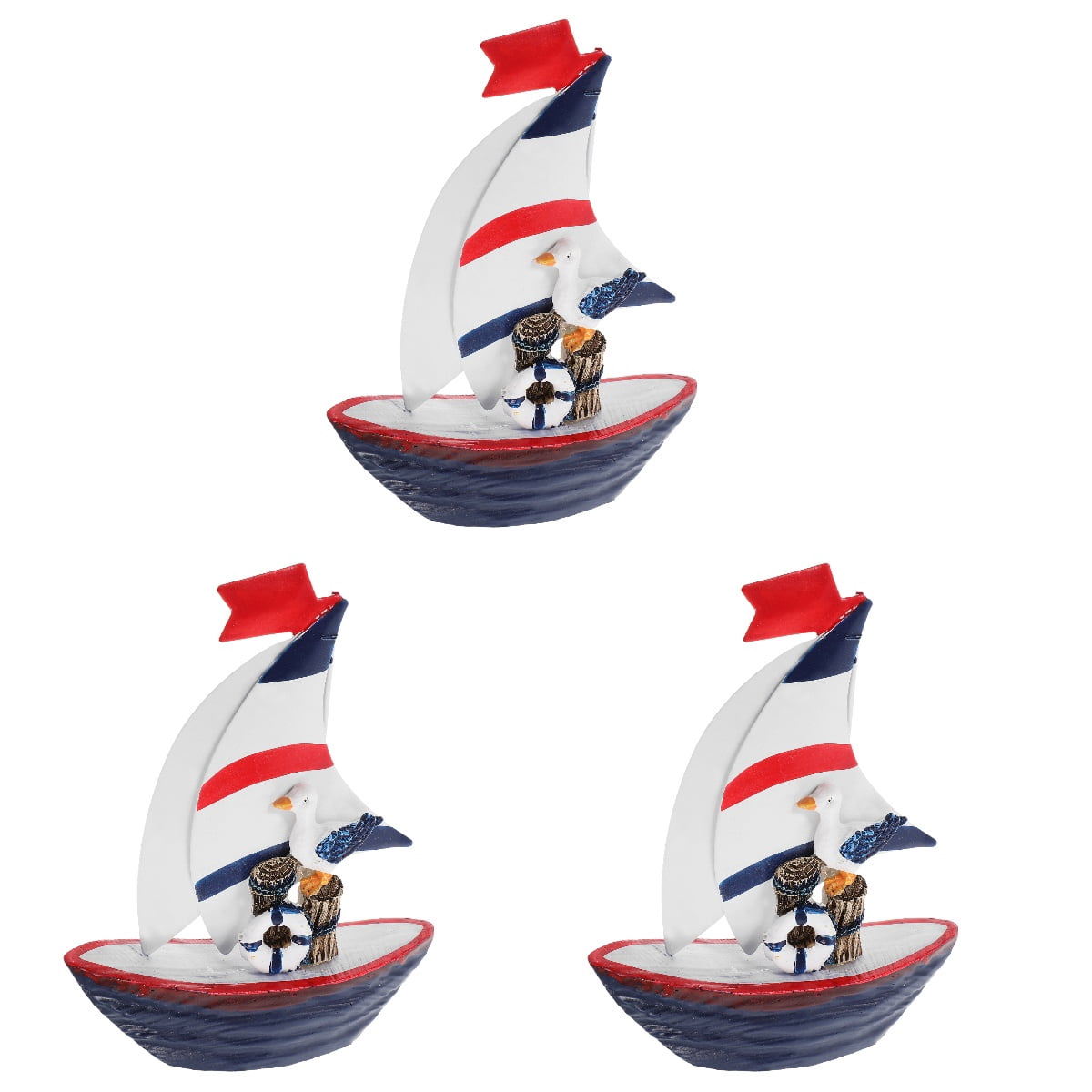 Set of 3 Wooden Sailboat Decoration Office Decorate Ornament Ship Model ...