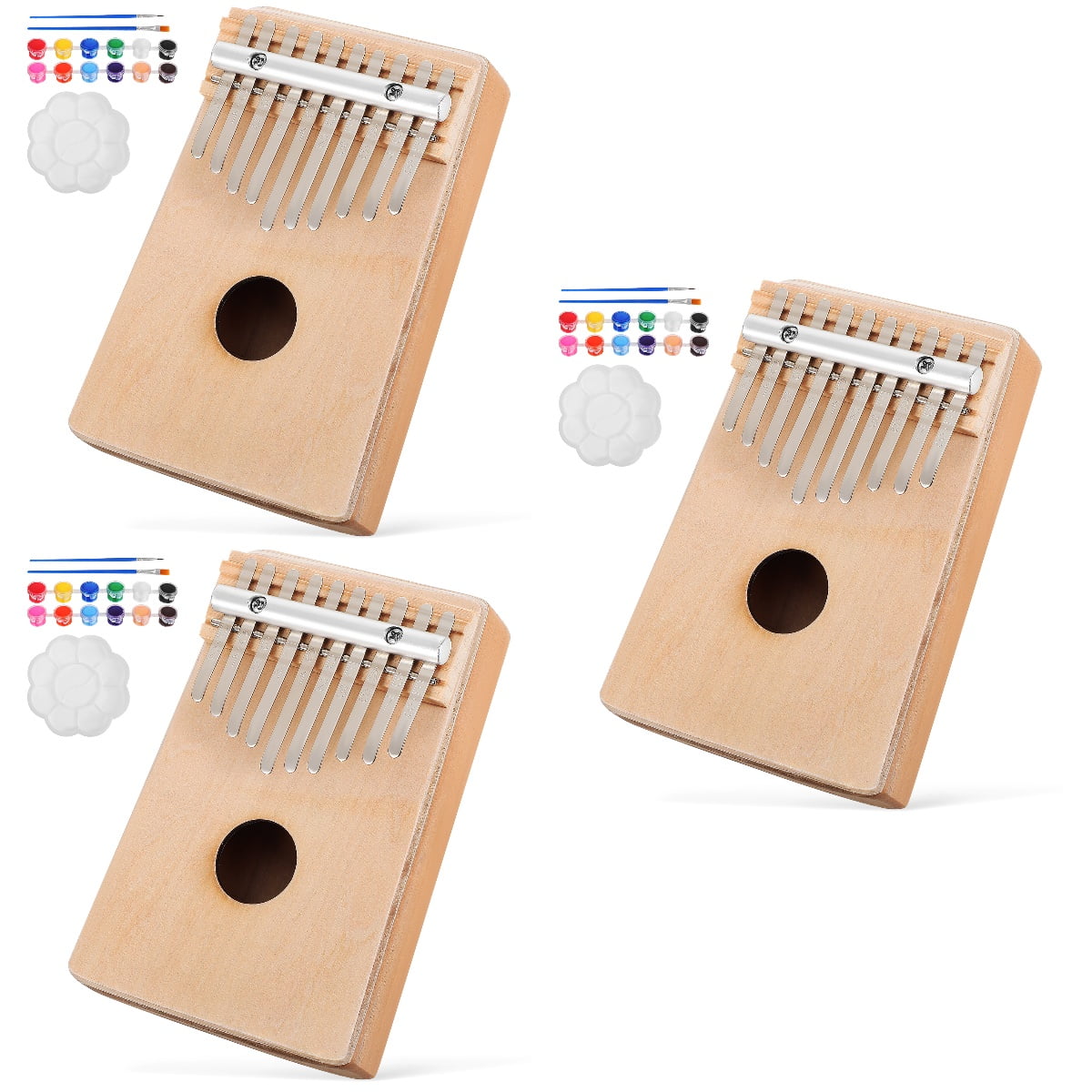 Set of 3 Wooden Thumb Piano Instrument Finger Playpen Mini Musical ...