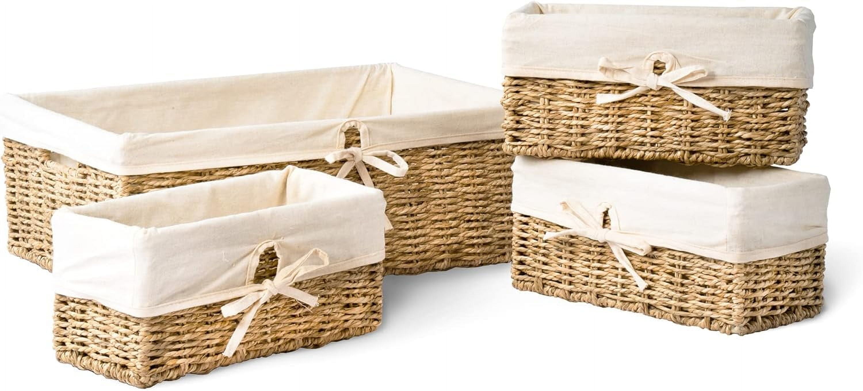 Set of 3 Woven Water Hyacinth Baskets with Liners, Handle, Rectangular ...