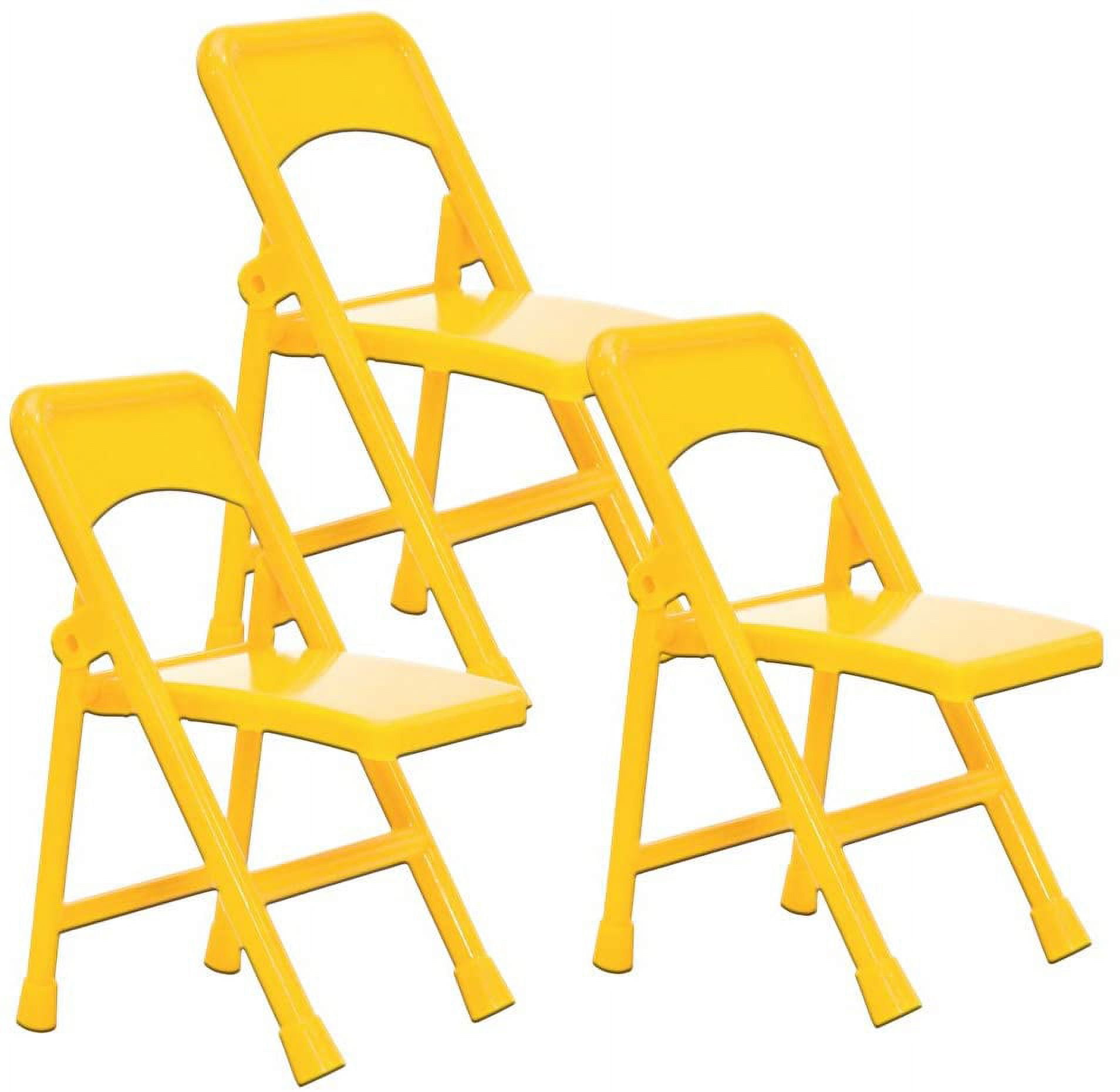 Set of 3 Yellow Plastic Toy Folding Chairs for WWE & AEW Wrestling ...