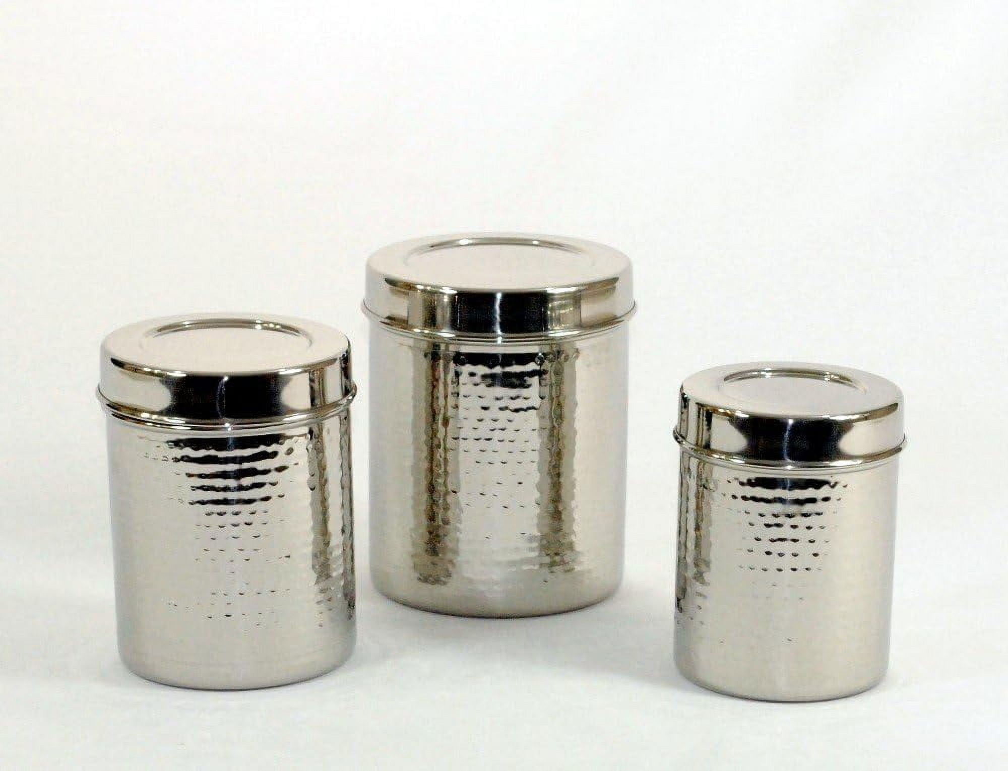 Set of 3 canisters, stainless steel, hammered, shinny, sizes : 4.75x6 ...