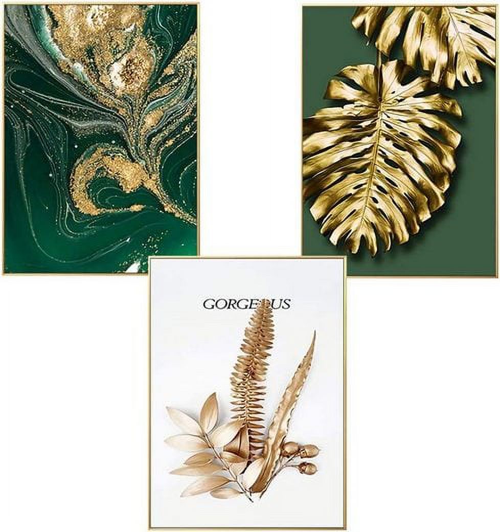 Set of 3 design poster murals, forest golden leaves palm leaf, without ...