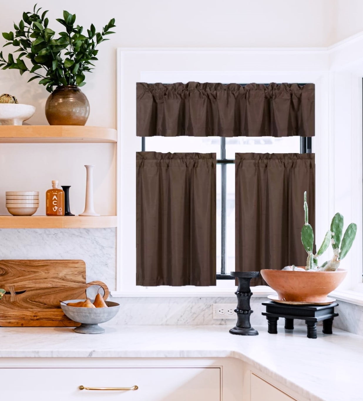Walmart 3-Piece Set Kitchen Curtain, Rod Pocket Blackout, Brown ...