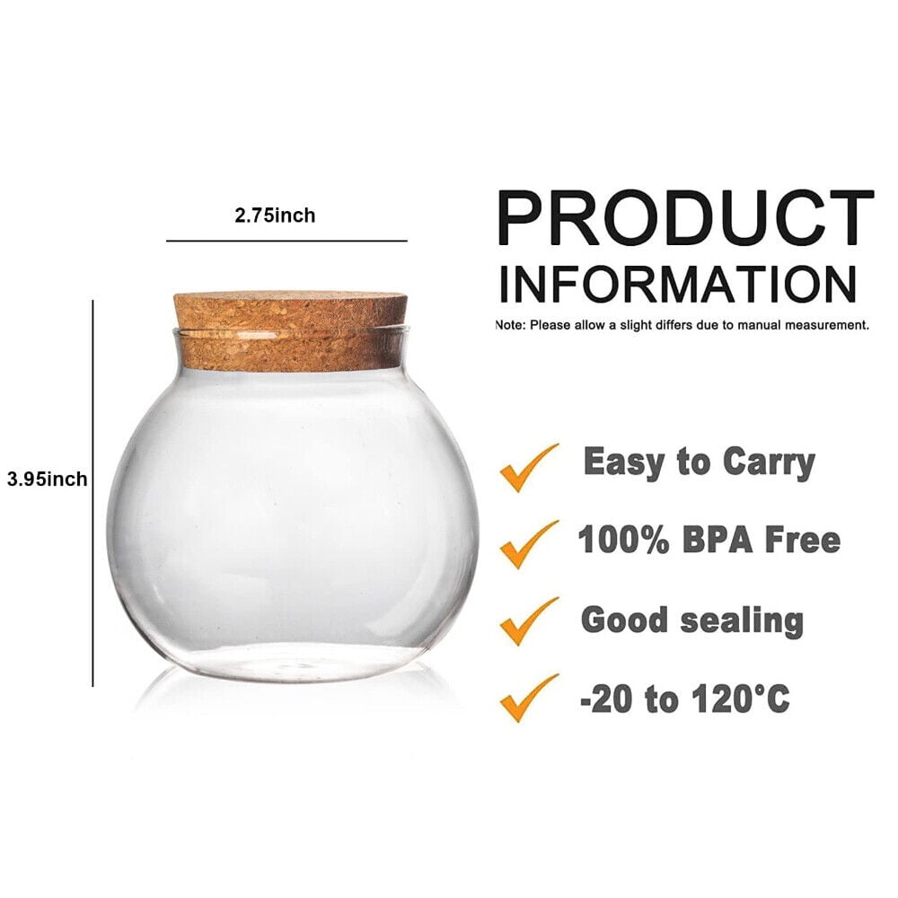 Set of 3 round glass jars with cork lid – 17oz wedding candy jar ...