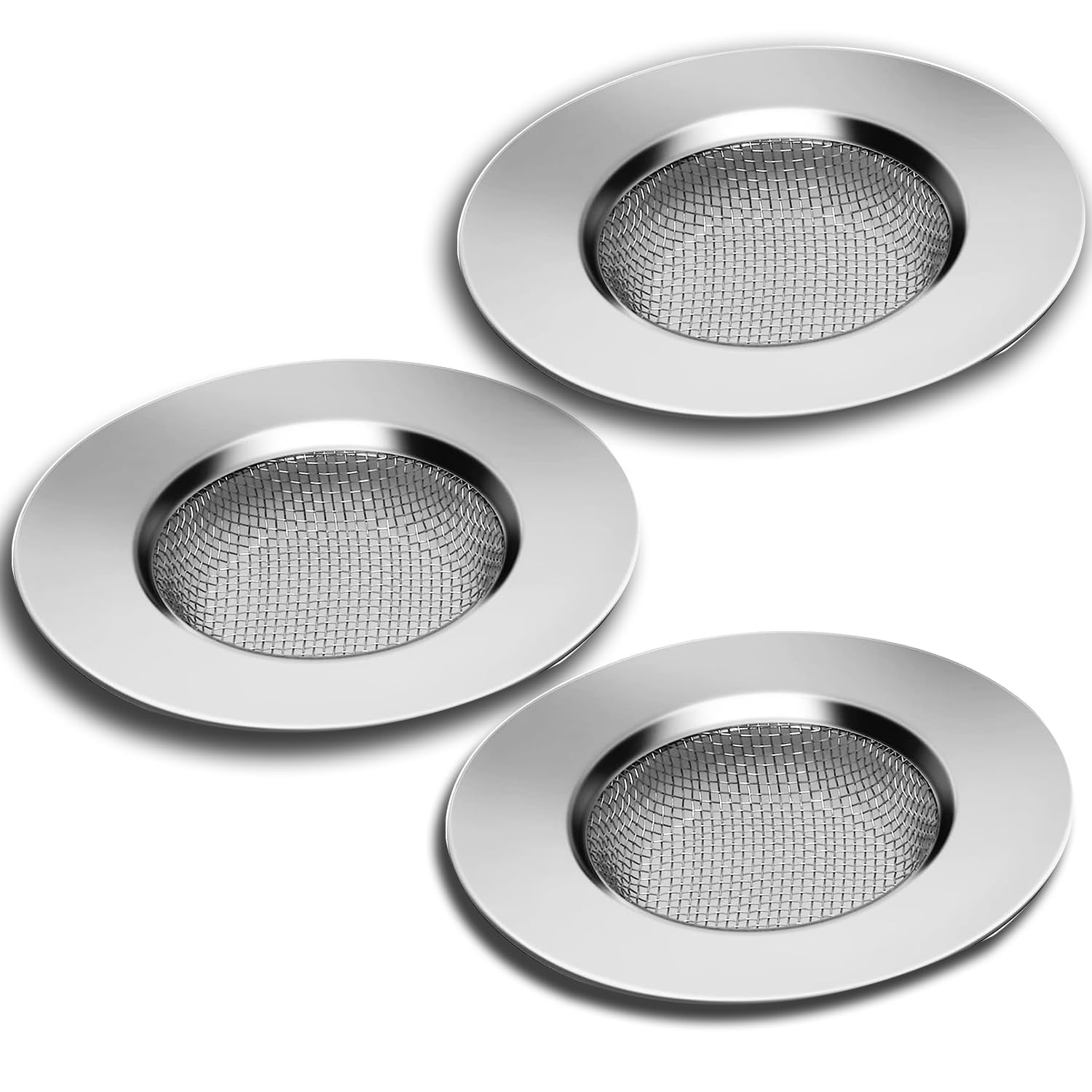 Set of 3 stainless steel drain strainers for kitchen - hair strainer ...