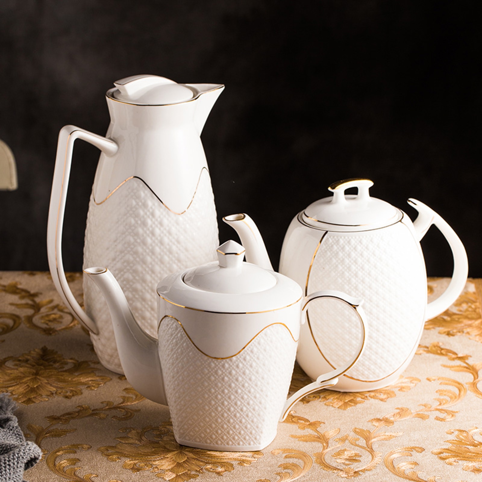 Set of 3 teapots - Scandinavian design made of stoneware, white glazed ...