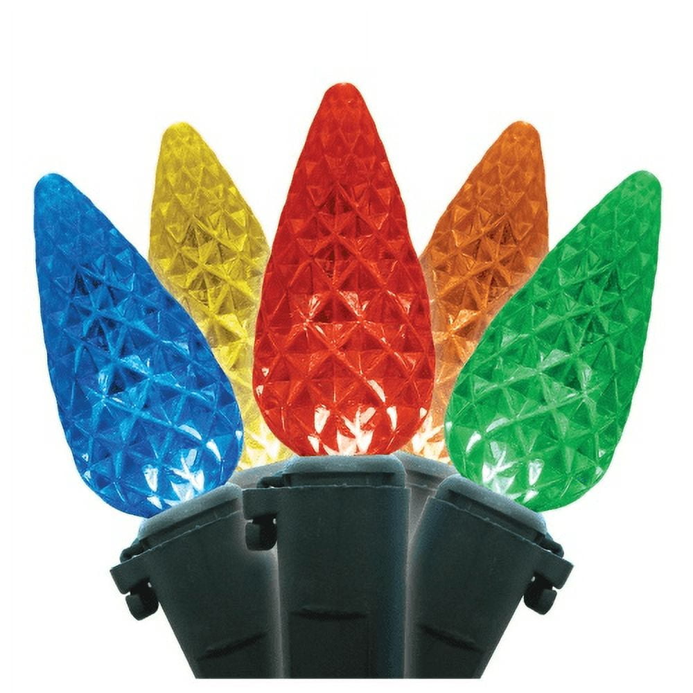 Set of 35 Multi-Color LED C6 Faceted Christmas Lights - Green Wire ...