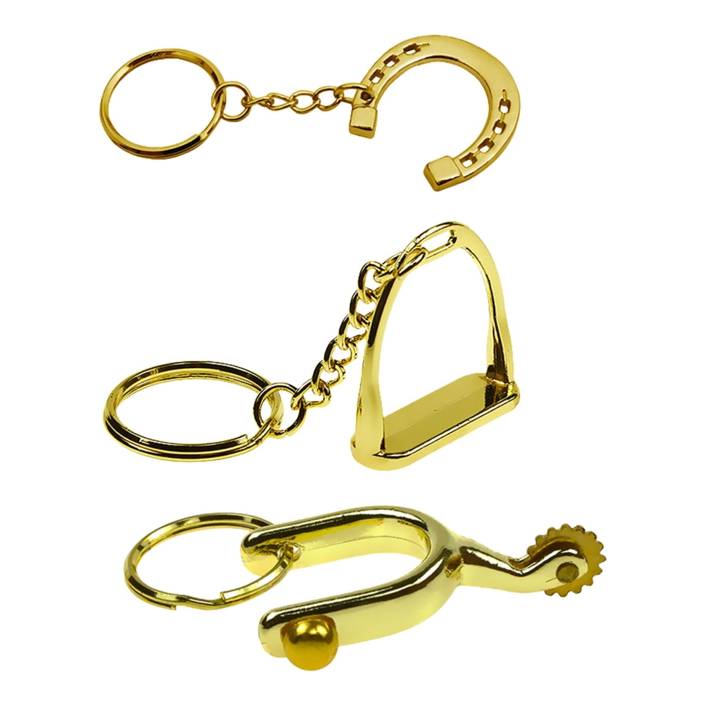 Set of 3Pcs Golden Keychain with Snaffle Bit Detail Alloy Horse Riding ...