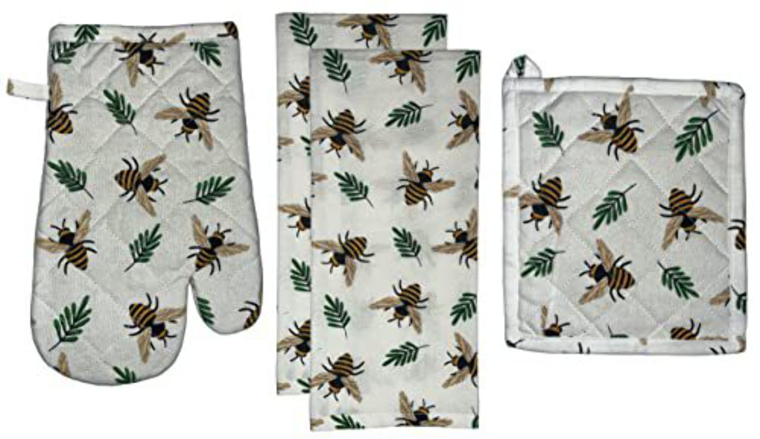 Set of 4, 100% Cotton Bee Design Kitchen Towel Set, Include 2 Kitchen ...