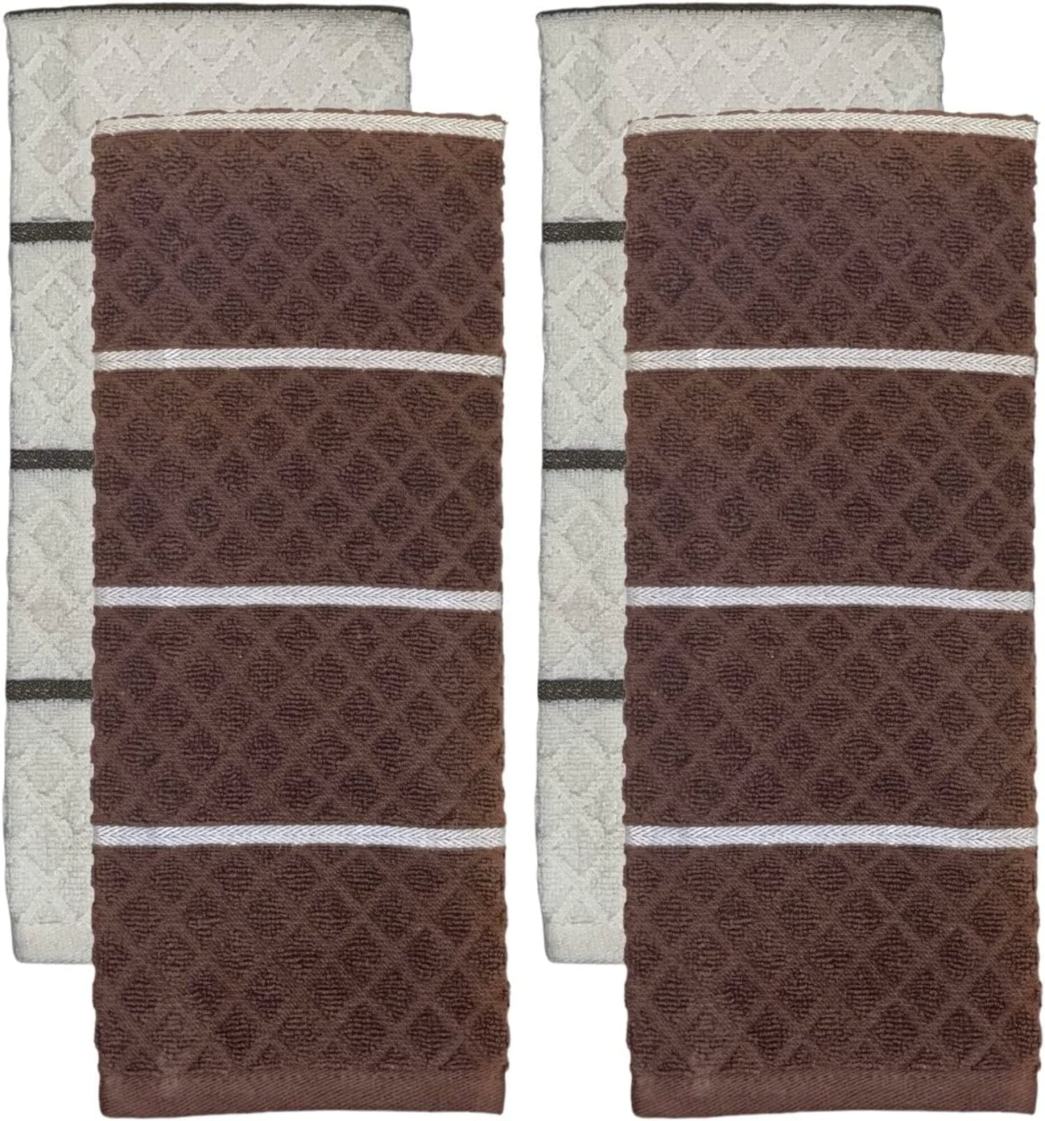 Set of 4, 100% Cotton Diamond Pattern Jacquard Kitchen Towels, Dish ...