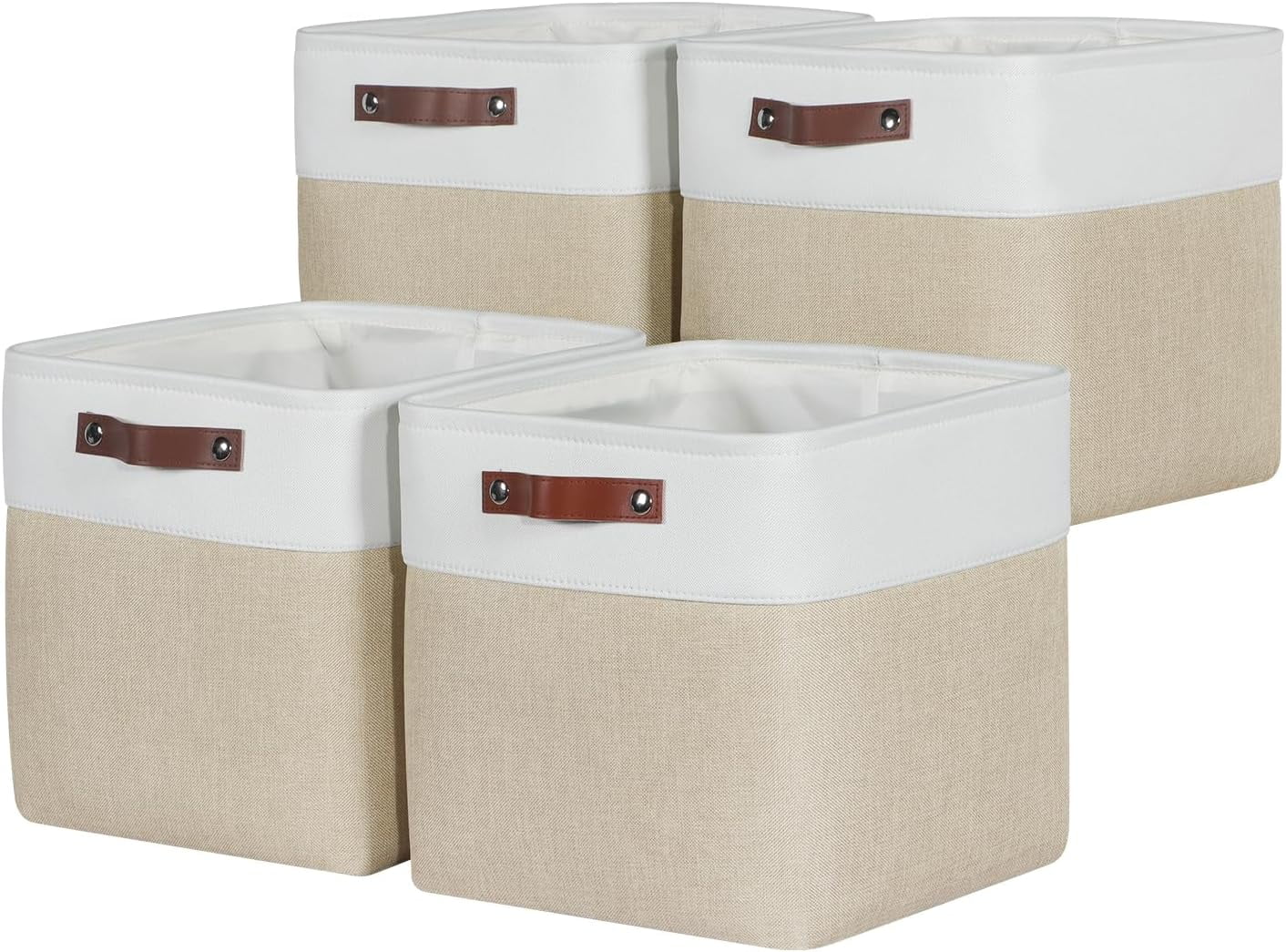 Set of 4 12x12 Fabric Storage Cube Bins with Handles | Khaki Cloth ...
