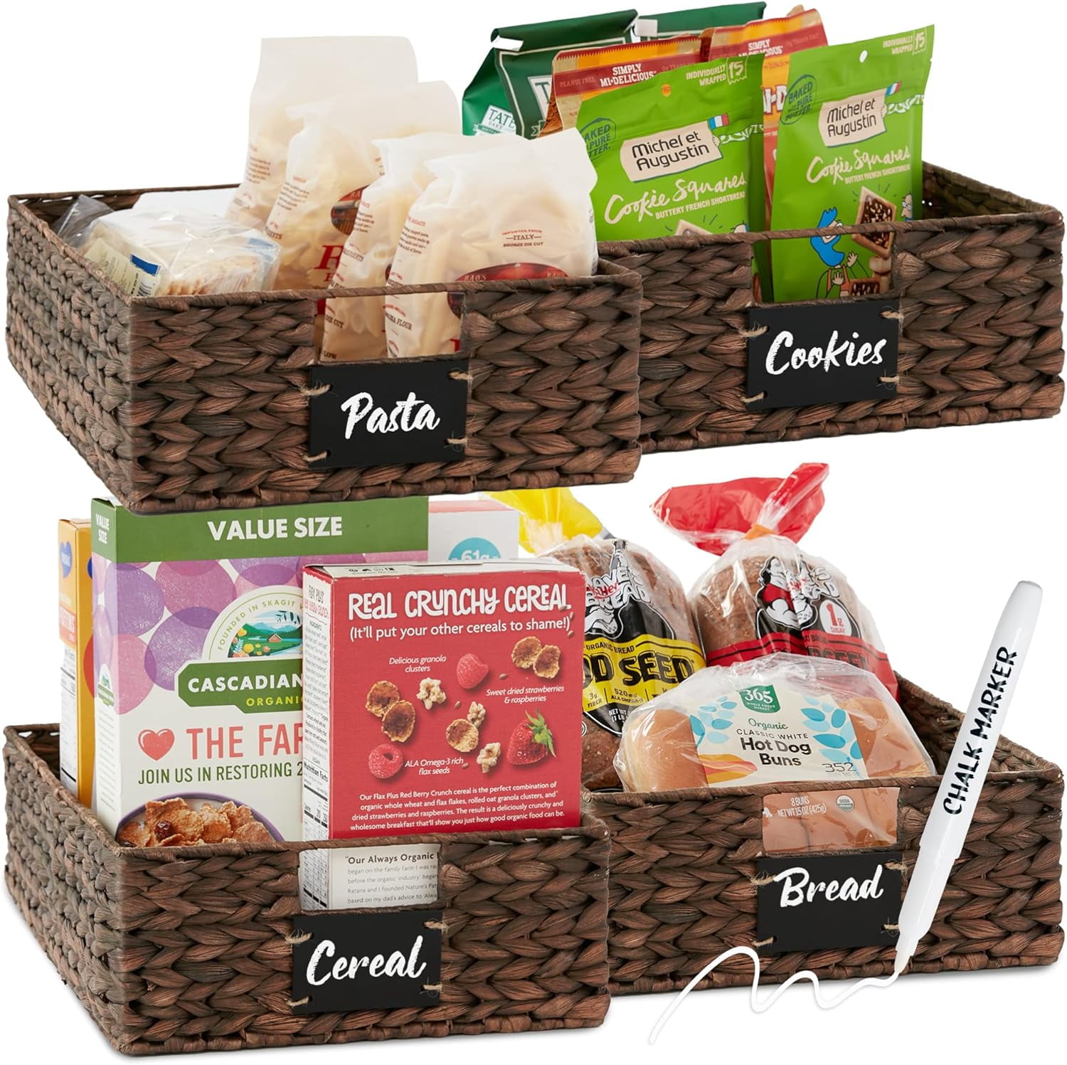 Set of 4 13x12in Water Hyacinth Pantry Baskets, Woven Kitchen ...