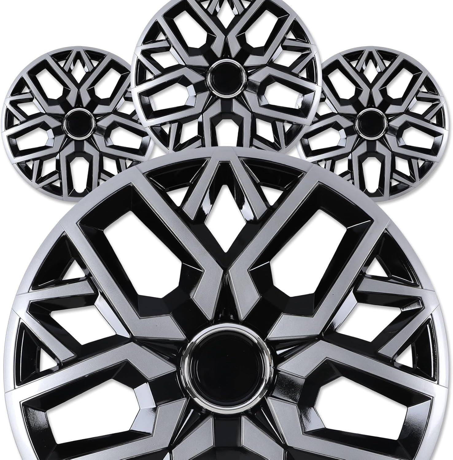 Set of 4 16 inch Universal Hubcaps Fits Most Cars, Snap-On Black ...