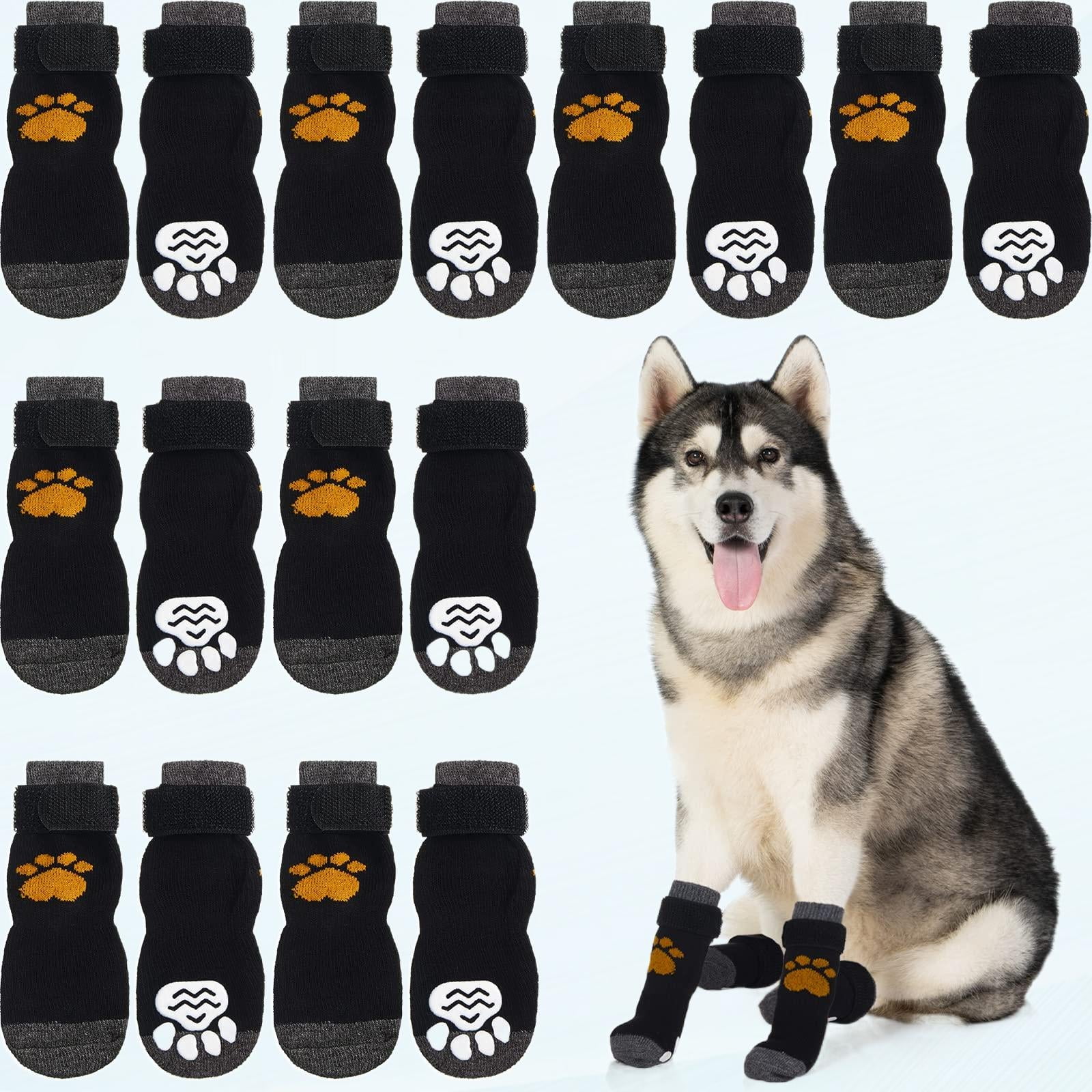Set of 4 16-piece Non-Slip Dog Socks Adjustable Knitted Dog Paw ...